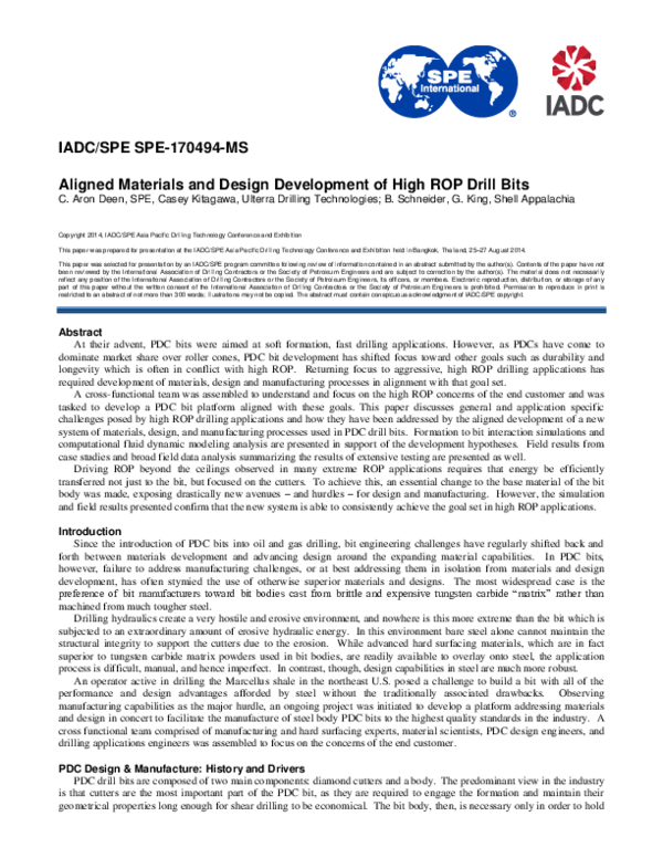 (PDF) Aligned Materials and Design Development of High ROP Drill Bits