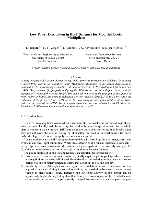 (PDF) Low power dissipation in BIST schemes for modified Booth ...
