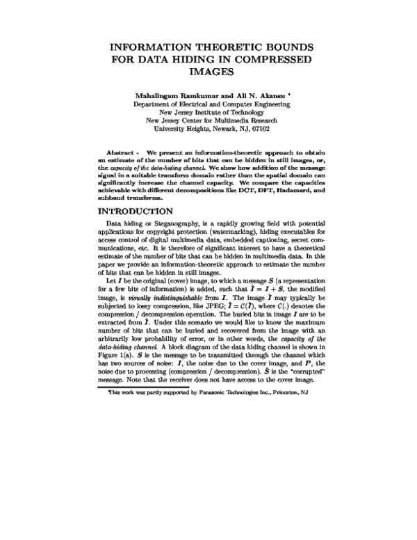 (PDF) Information theoretic bounds for data hiding in compressed images