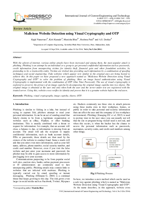 Pdf Malicious Website Detection Using Visual Cryptography And Otp