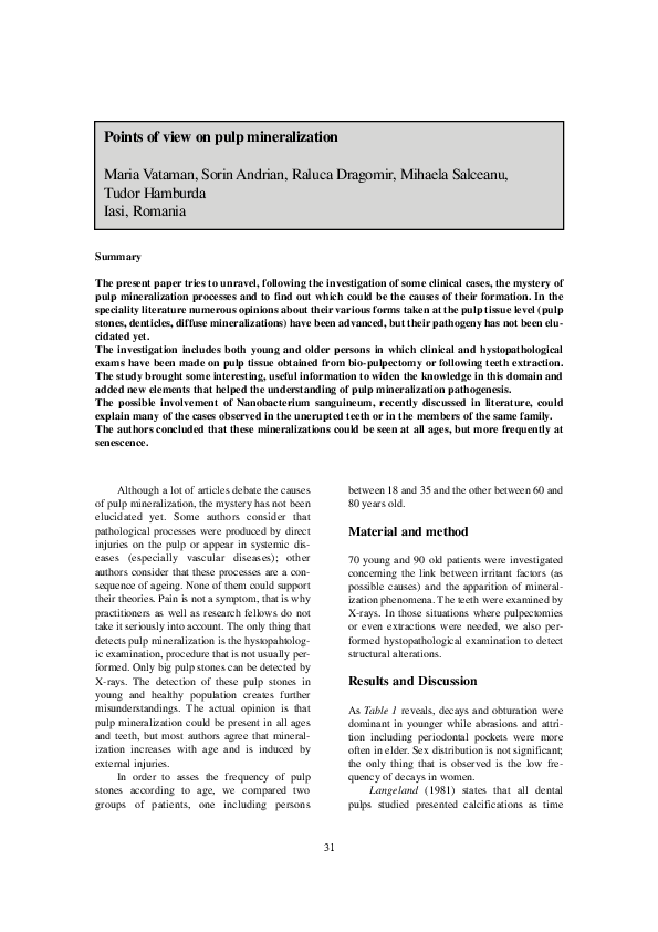 (PDF) Points of view on pulp mineralization
