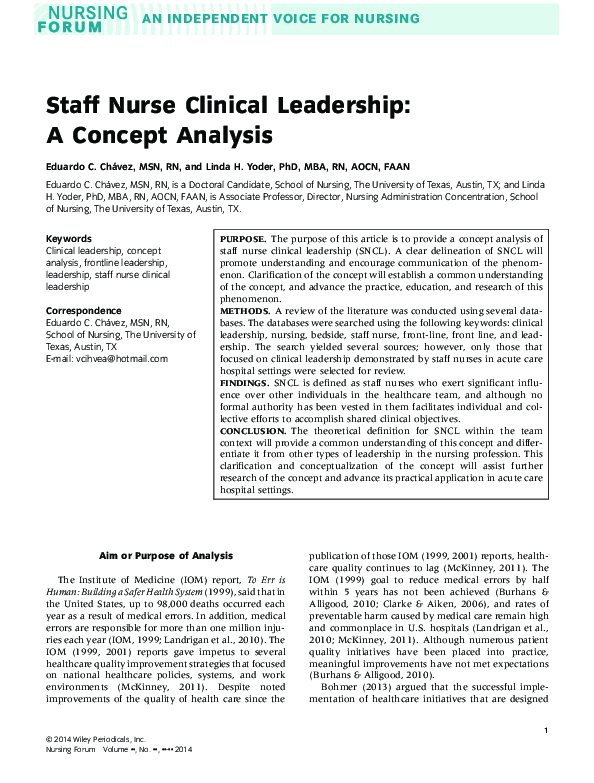 (PDF) Staff Nurse Clinical Leadership: A Concept Analysis