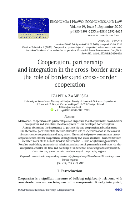 Cooperation, partnership and integration in the cross-border area: the role of borders and cross ...