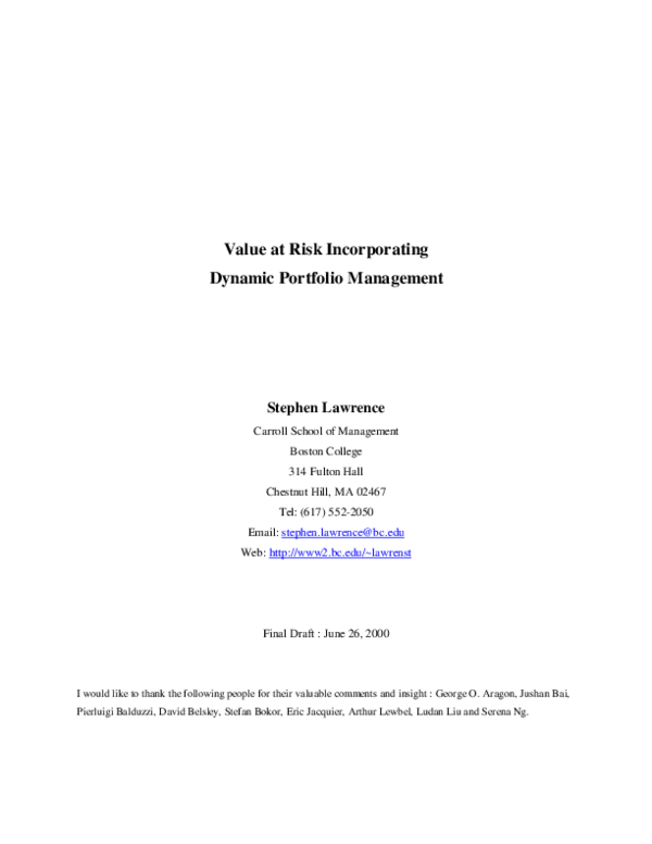 (PDF) Value at Risk Incorporating Dynamic Portfolio Management