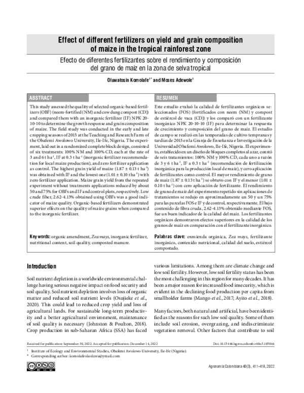 (PDF) Effect of different fertilizers on yield and grain composition of ...