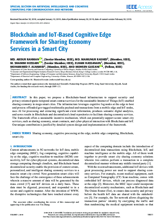 Pdf Blockchain And Iot Based Cognitive Edge Framework For Sharing 6730