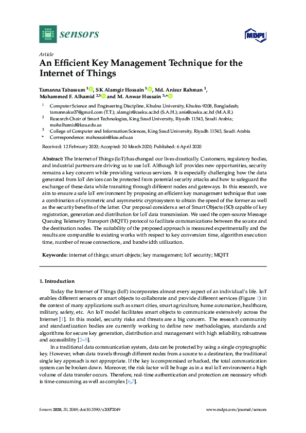 (PDF) An Efficient Key Management Technique for the Internet of Things
