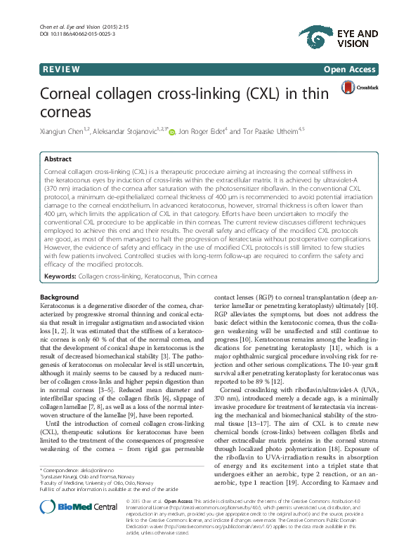 (PDF) Corneal collagen cross-linking (CXL) in thin corneas