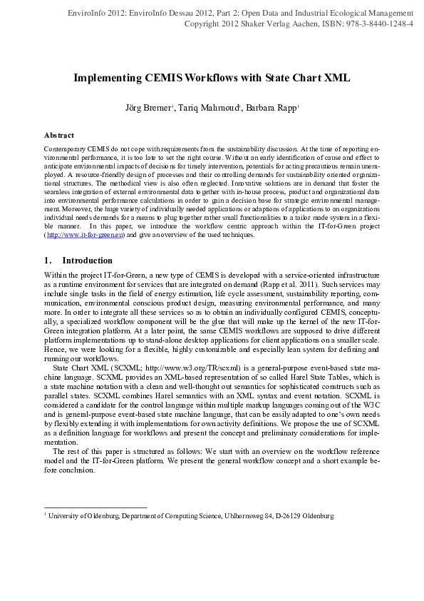 (PDF) Implementing CEMIS Workflows with State Chart XML