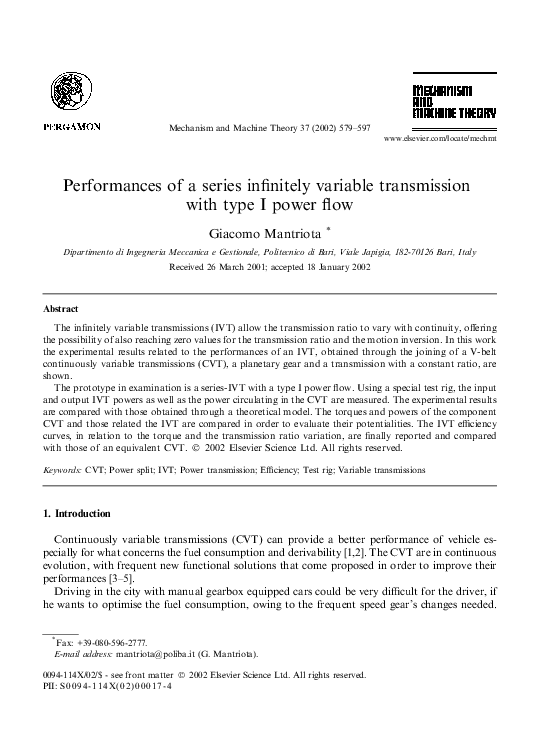 (PDF) Performances of a series infinitely variable transmission with ...