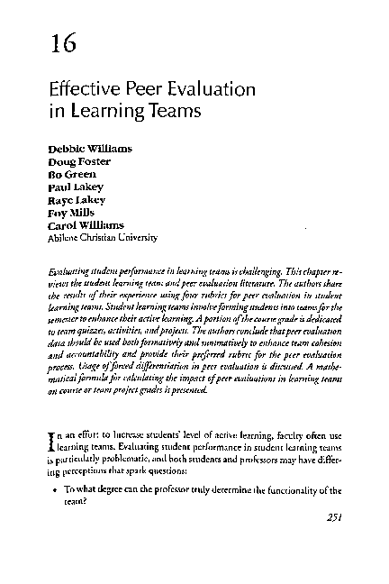 (PDF) 16: Effective Peer Evaluation in Learning Teams
