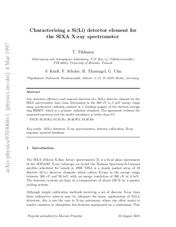 (PDF) Characterising a Si(Li) detector element for the SIXA X-ray ...