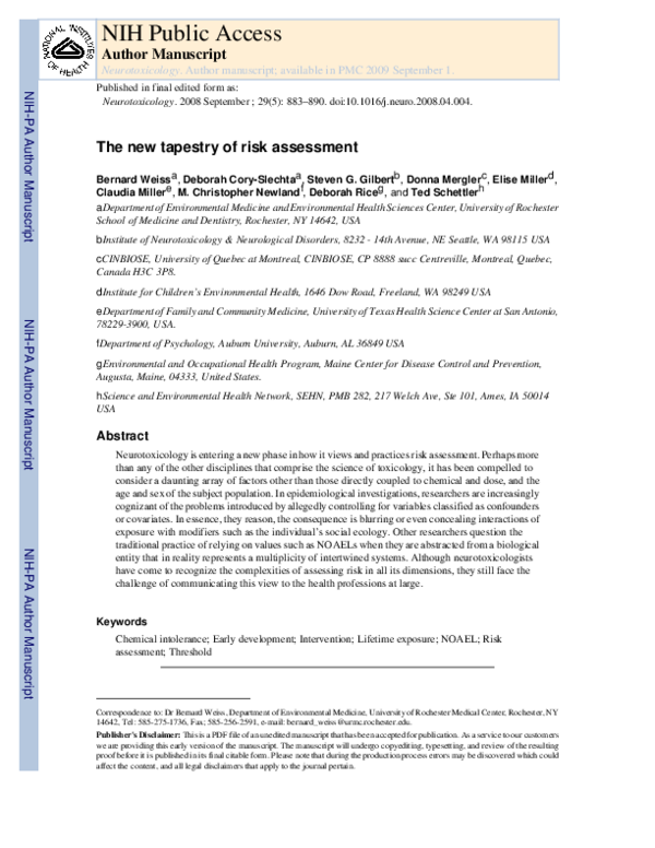 (PDF) The new tapestry of risk assessment