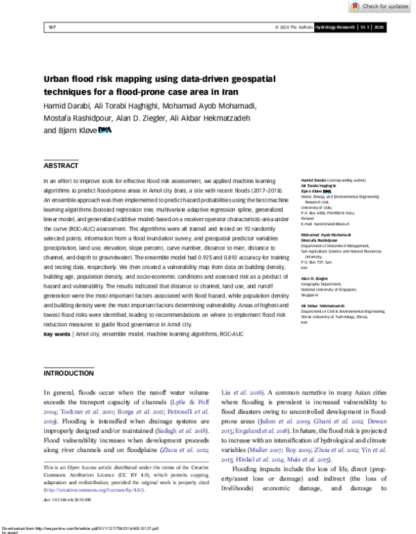 (PDF) Urban flood risk mapping using data-driven geospatial techniques for a flood-prone case ...