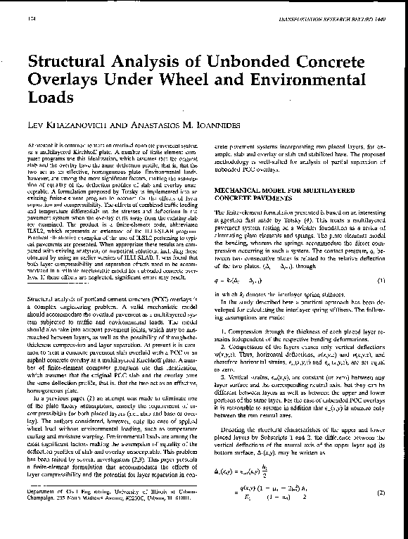 (PDF) Structural Analysis of Unbonded Concrete Overlays Under Wheel and ...