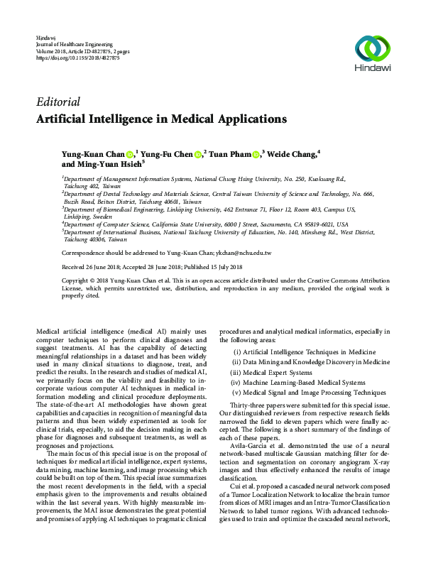 (PDF) Artificial Intelligence in Medical Applications