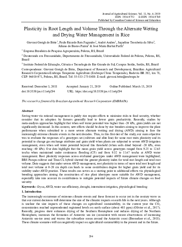 (PDF) Plasticity in Root Length and Volume Through the Alternate ...