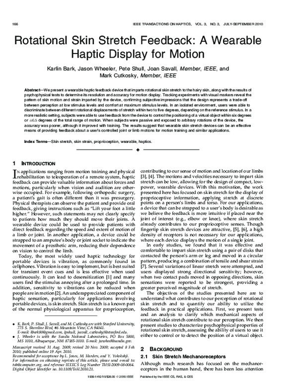 (PDF) Rotational Skin Stretch Feedback: A Wearable Haptic Display for ...