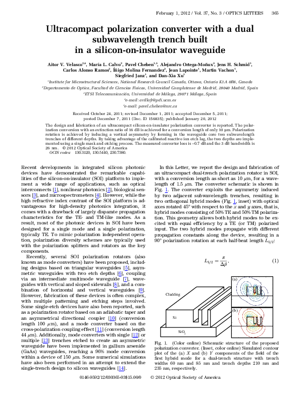 (PDF) Ultracompact polarization converter with a dual subwavelength ...