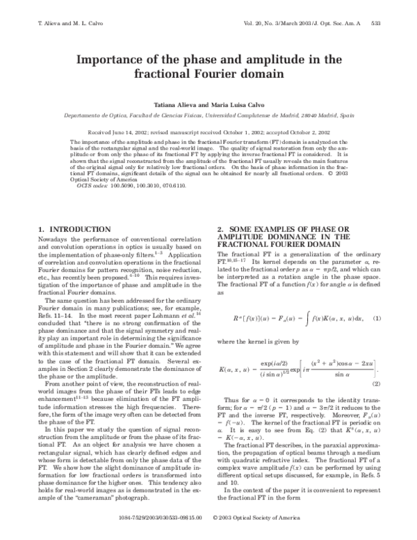 (PDF) Importance of the phase and amplitude in the fractional Fourier ...
