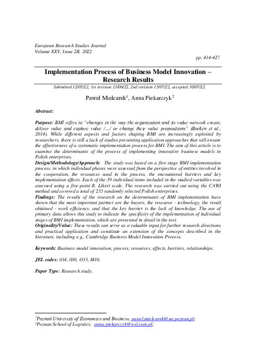 (PDF) Implementation Process of Business Model Innovation – Research ...