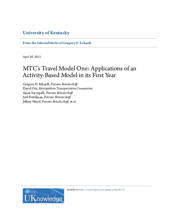 (PDF) MTC’s Travel Model One: Applications of an Activity-Based Model ...