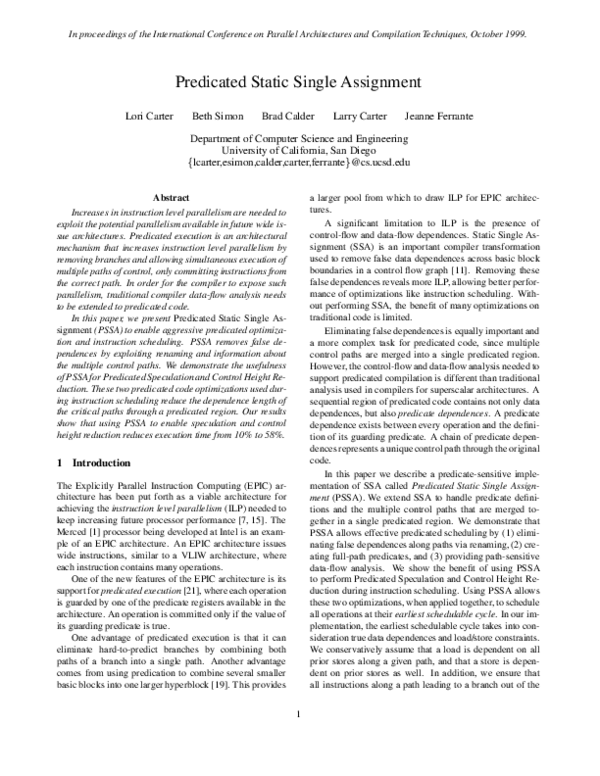 (PDF) Predicated static single assignment | Lori Carter - Academia.edu