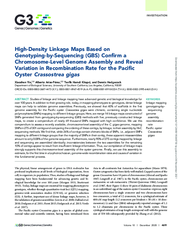 (PDF) High-Density Linkage Maps Based on Genotyping-by-Sequencing (GBS) Confirm a Chromosome ...