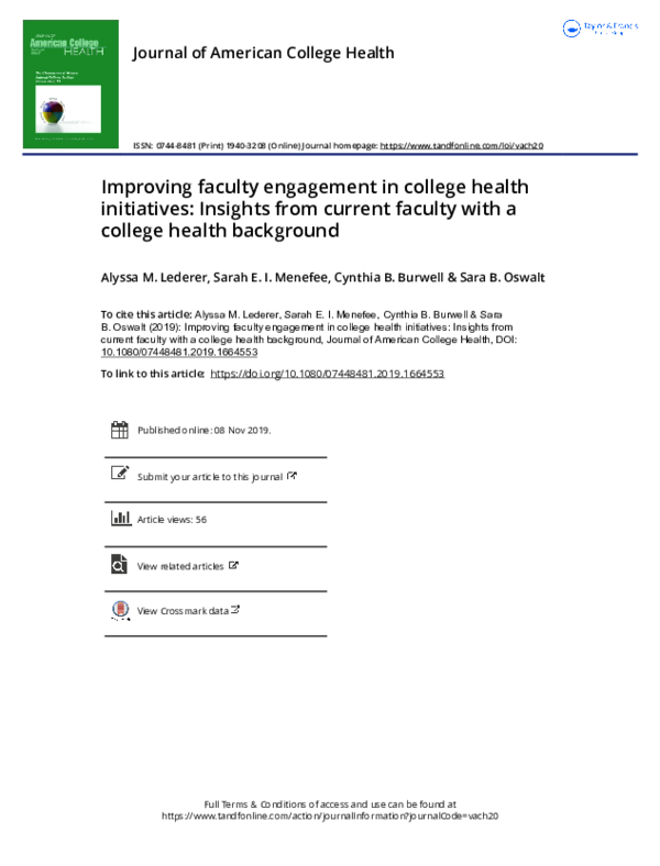 (PDF) Improving faculty engagement in college health initiatives ...