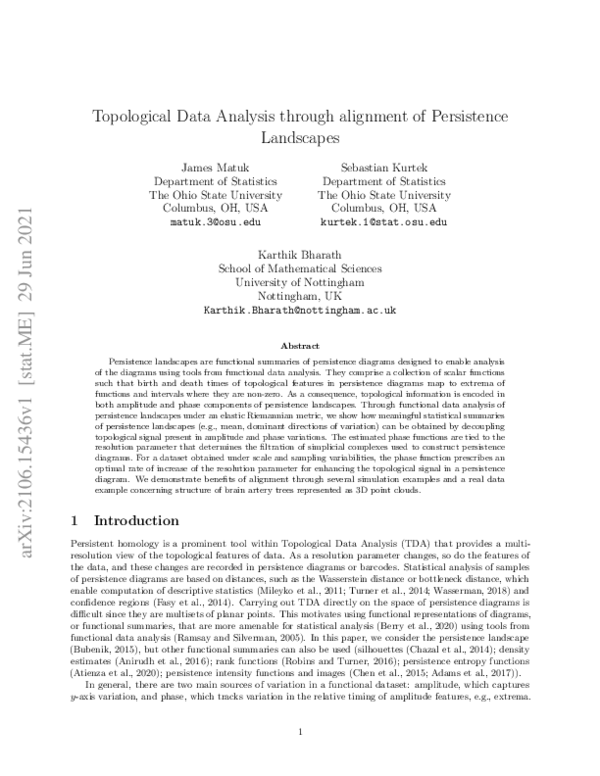 (PDF) Topological Data Analysis through alignment of Persistence Landscapes
