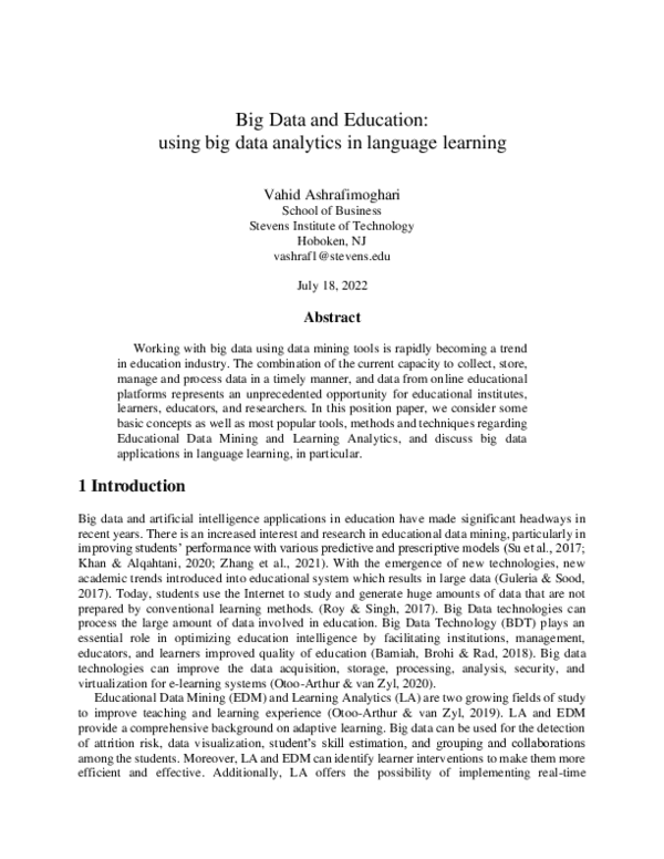 (PDF) Big Data and Education: using big data analytics in language ...