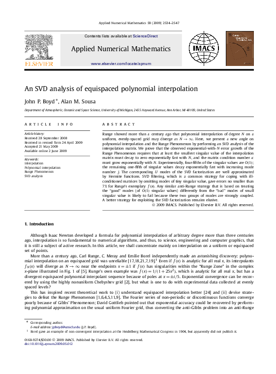 (PDF) An SVD analysis of equispaced polynomial interpolation | Alan ...