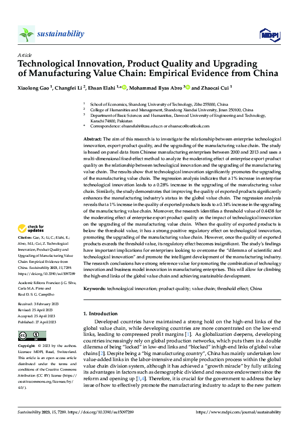(PDF) Technological Innovation, Product Quality and Upgrading of ...
