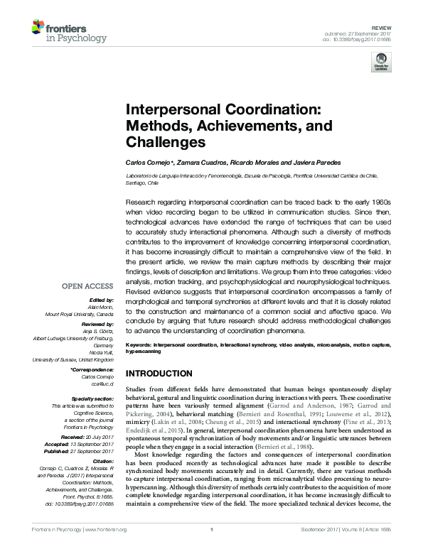 (PDF) Interpersonal Coordination: Methods, Achievements, and Challenges ...
