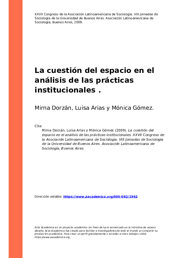 (PDF) La cuestión del espacio en el análisis de las prácticas institucionales