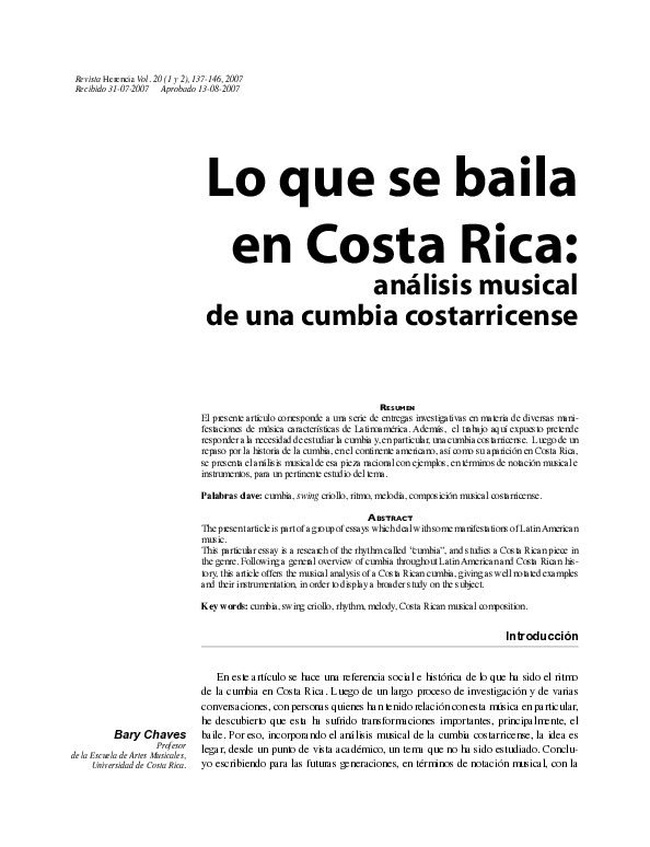 (PDF) Lo que se baila en Costa Rica: Bolero: análisis musical de una ...