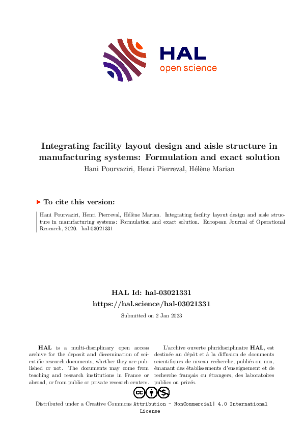 (PDF) Integrating facility layout design and aisle structure in manufacturing systems ...