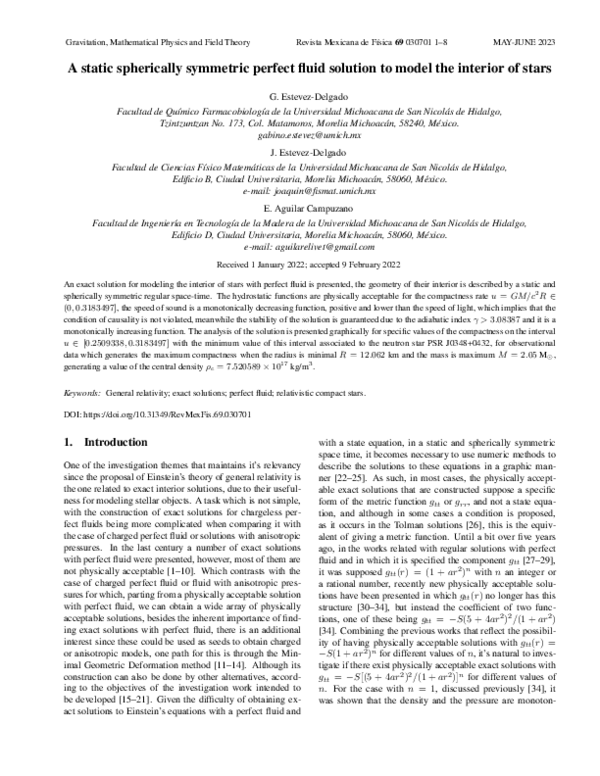 Pdf A Static Spherically Symmetric Perfect Fluid Solution To Model