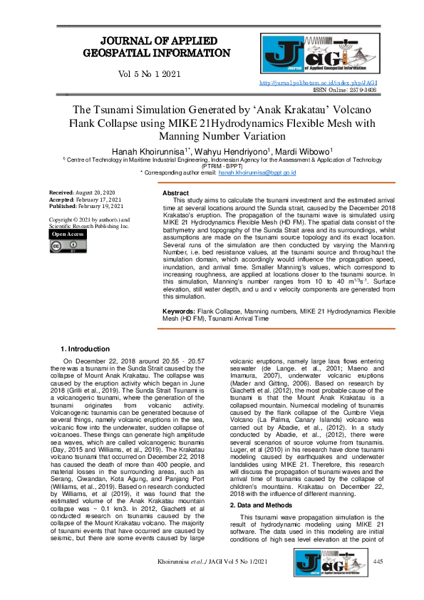 (PDF) The Tsunami Simulation Generated by ‘Anak Krakatau’ Volcano Flank ...