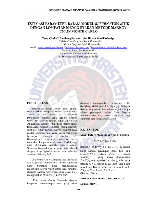 (PDF) Estimasi Parameter Dalam Model Returnstokastik Dengan Lompatan Menggunakan Metode Markov ...