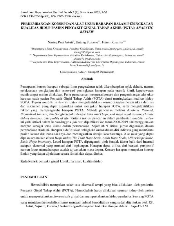 (PDF) Perkembangan Konsep dan Alat Ukur Harapan dalam Peningkatan Kualitas Hidup Pasien Penyakit ...