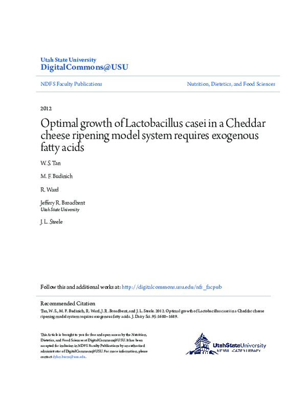 (PDF) Optimal growth of Lactobacillus casei in a Cheddar cheese ...