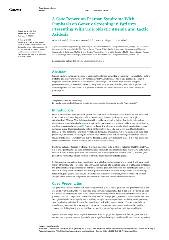 (PDF) A Case Report on Pearson Syndrome With Emphasis on Genetic ...