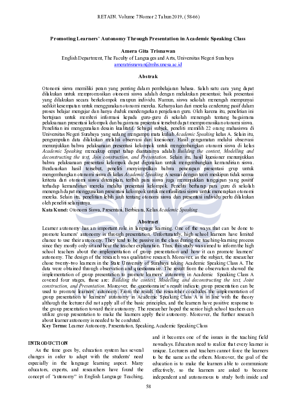 (PDF) Promoting Learners’ Autonomy Through Presentation in Academic Speaking Class