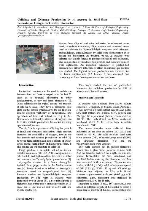 (PDF) Cellulase and xylanase production by A. uvarum in solid-state fementation using a packed ...