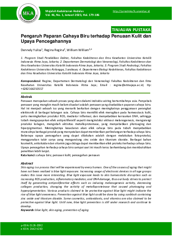 (PDF) TINJAUAN PUSTAKA Pengaruh Paparan Cahaya Biru terhadap Penuaan ...