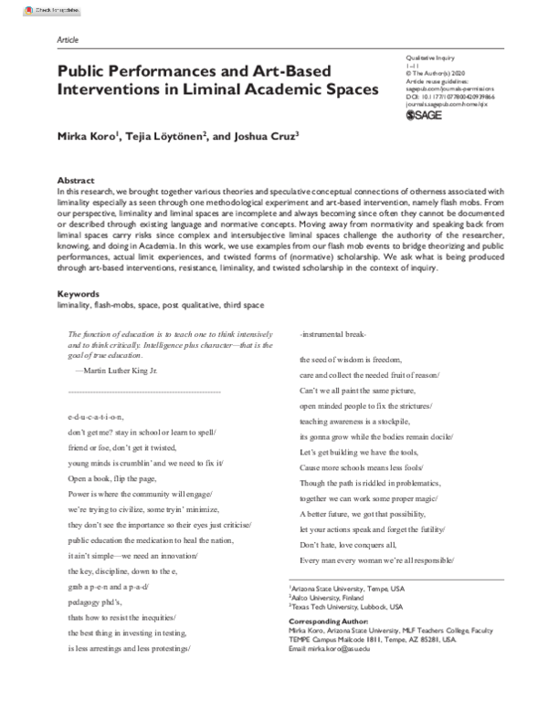(PDF) Public Performances and Art-Based Interventions in Liminal Academic Spaces