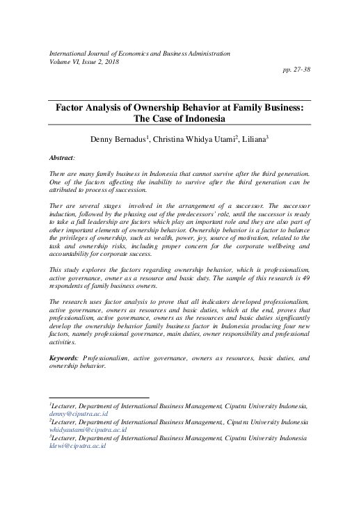 (PDF) Factor Analysis of Ownership Behavior at Family Business: The ...