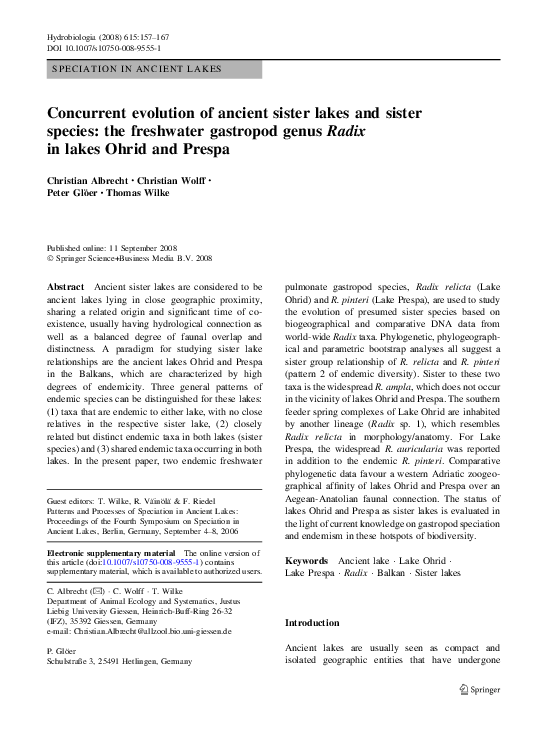 (PDF) Concurrent evolution of ancient sister lakes and sister species ...
