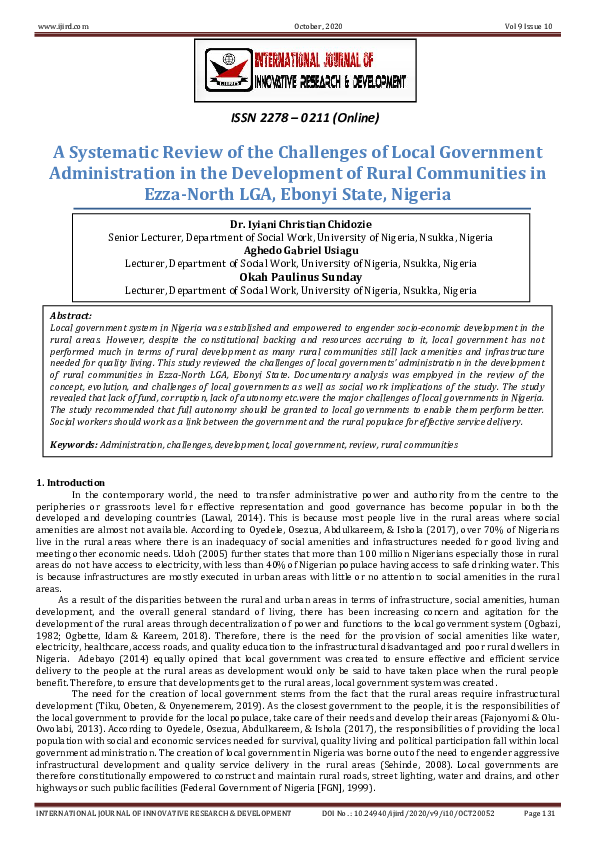 (PDF) A Systematic Review of the Challenges of Local Government Administration in the ...